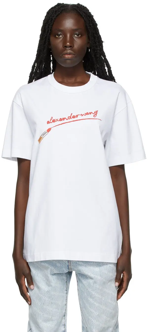 Alexander Wang Lipstick Graphic T-Shirt In 111 Bright White - 30